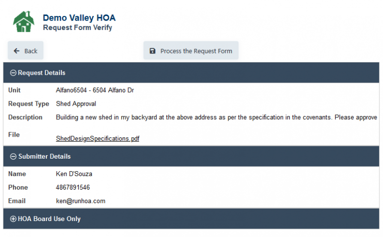 HOA Request and Approval Process for HOA Management