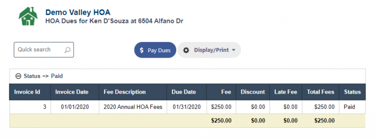 HOA Dues Payment - RunHOA